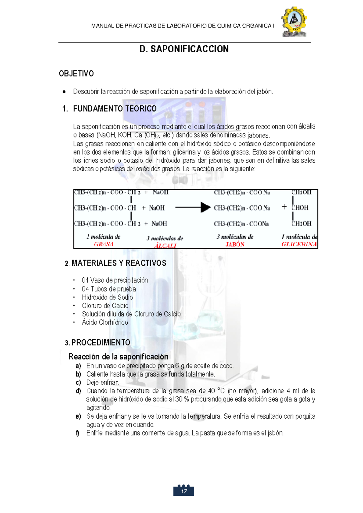 Mplqo II 2024-17-18 - ... - MANUAL DE PRACTICAS DE LABORATORIO DE QUIMICA ORGANICA II 17 D ...