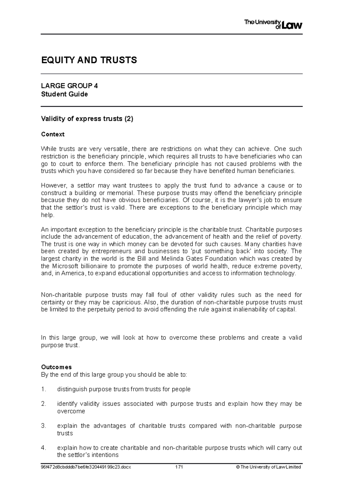 LG4 - Equity - Lecture - EQUITY AND TRUSTS LARGE GROUP 4 Student Guide Validity of express ...