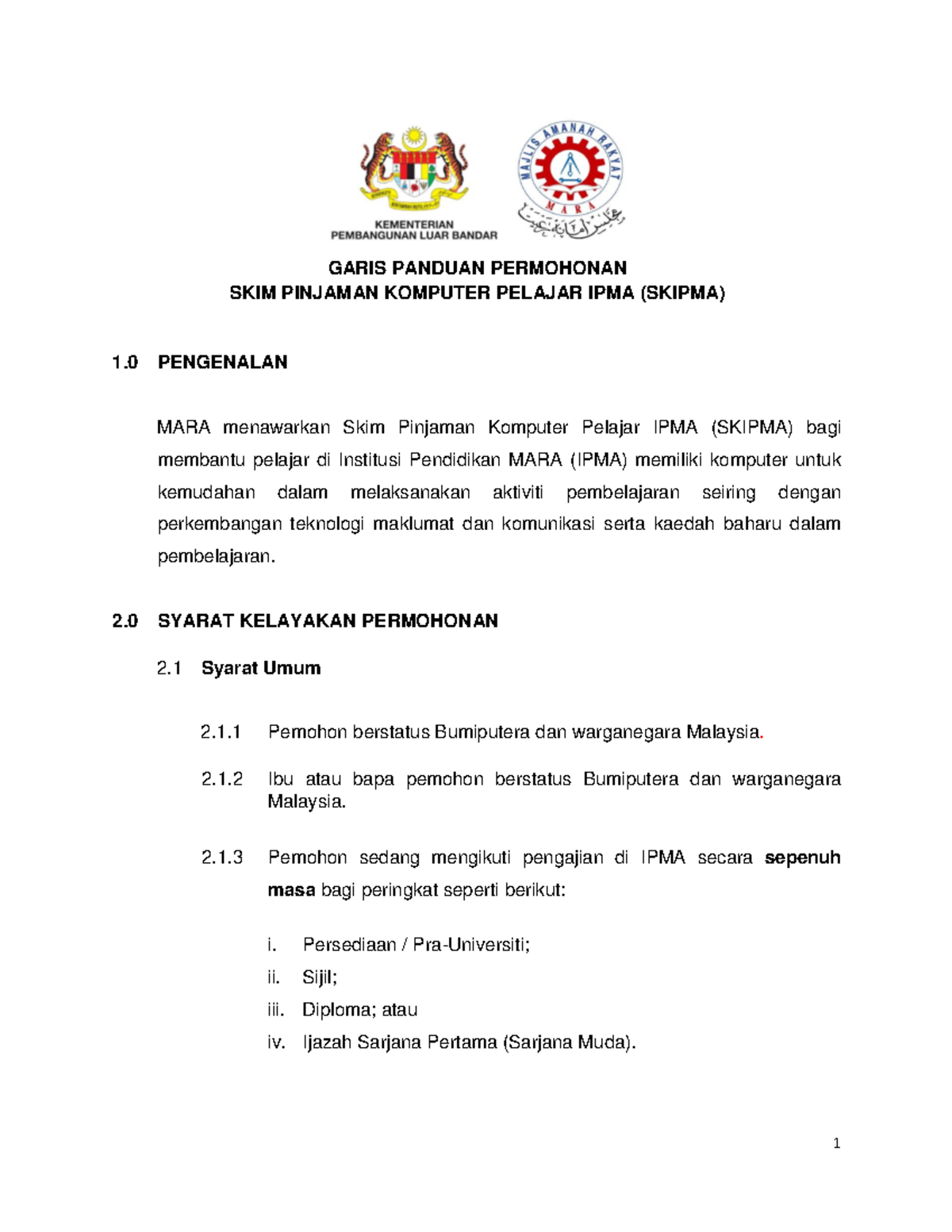 1. Garis Panduan - Skipma Ogos 2022 - GARIS PANDUAN PERMOHONAN SKIM ...