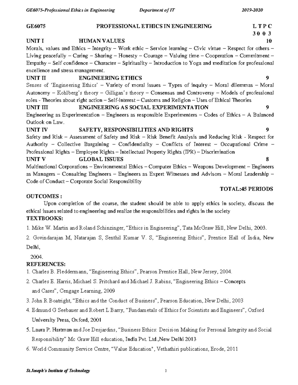 PE Question bank 2019 2020 - GE6075 PROFESSIONAL ETHICS IN ENGINEERING ...