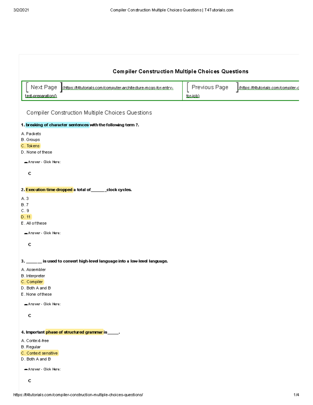 Compiler Construction Multiple Choices Questions T4tutorials 322021 Compiler Construction