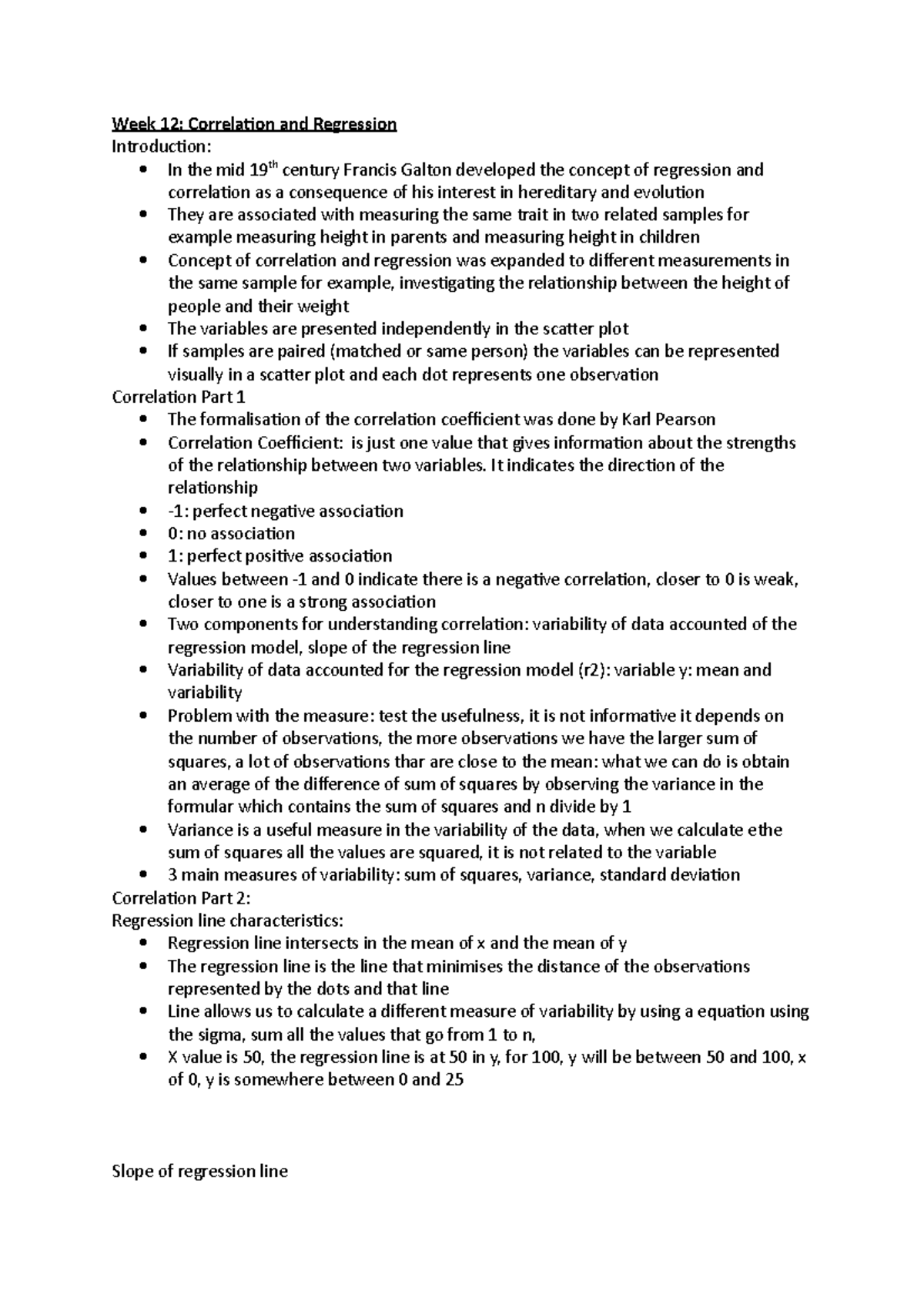 Week 12 Correlation And Regression Lecture Summary Psy173 Murdoch