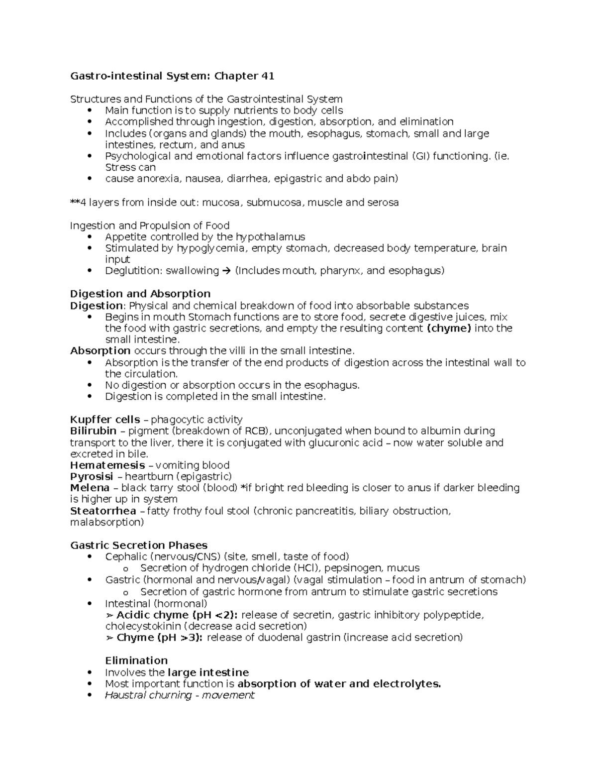 Gastro-intestinal lecture - Gastro-intestinal System: Chapter 41 ...