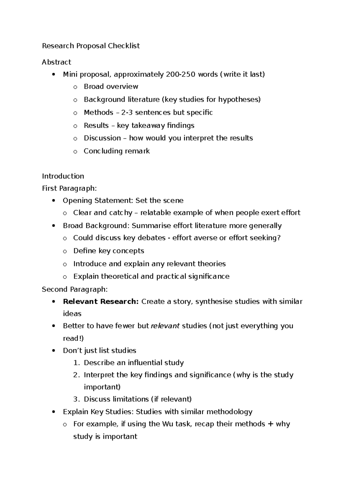Research Proposal Checklist - Research Proposal Checklist Abstract Mini ...