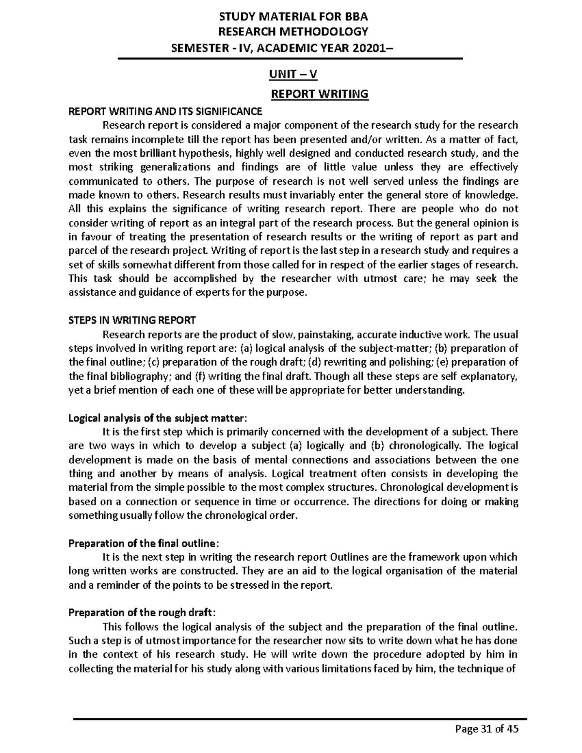 UNIT 5 BRM - bba notes - RESEARCH METHODOLOGY SEMESTER - IV, ACADEMIC ...