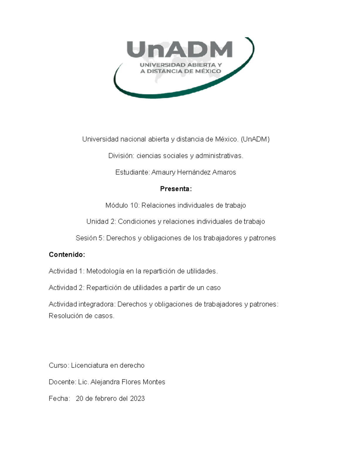 M9 U2 S5 RIT AMHA - asdad - Universidad nacional abierta y distancia de México. (UnADM) División ...