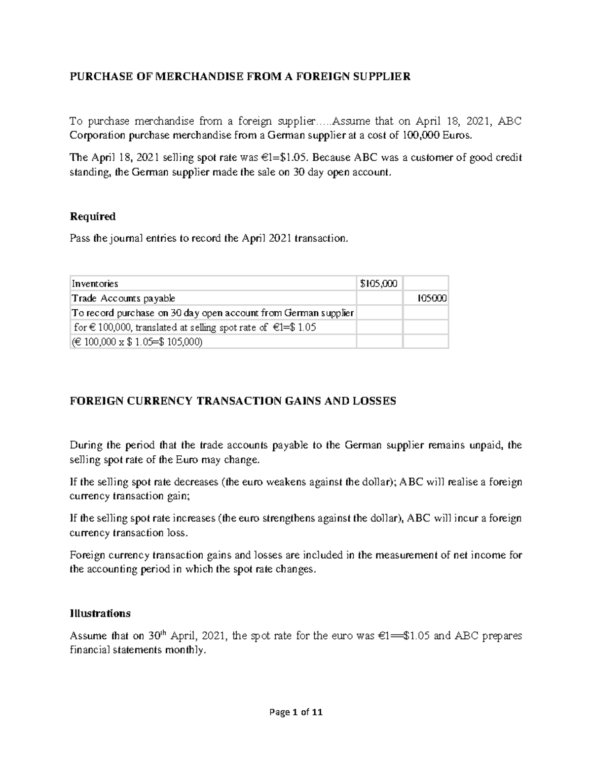 Applications OF FX Transactions - PURCHASE OF MERCHANDISE FROM A ...