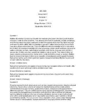 AFL2603 SEMESTER 2 ASSIGNMENT 2 2018 - Tutorial Letter Literature and society: A perspective on ...