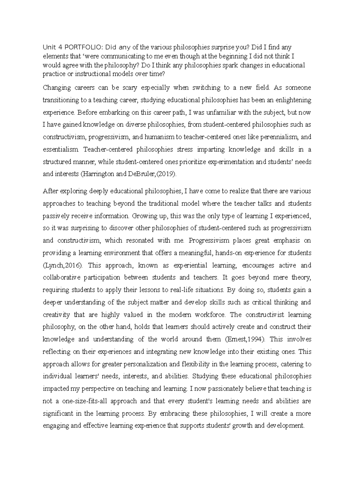 Unit 4 Portfolio - Unit 4 PORTFOLIO: Did any of the various ...