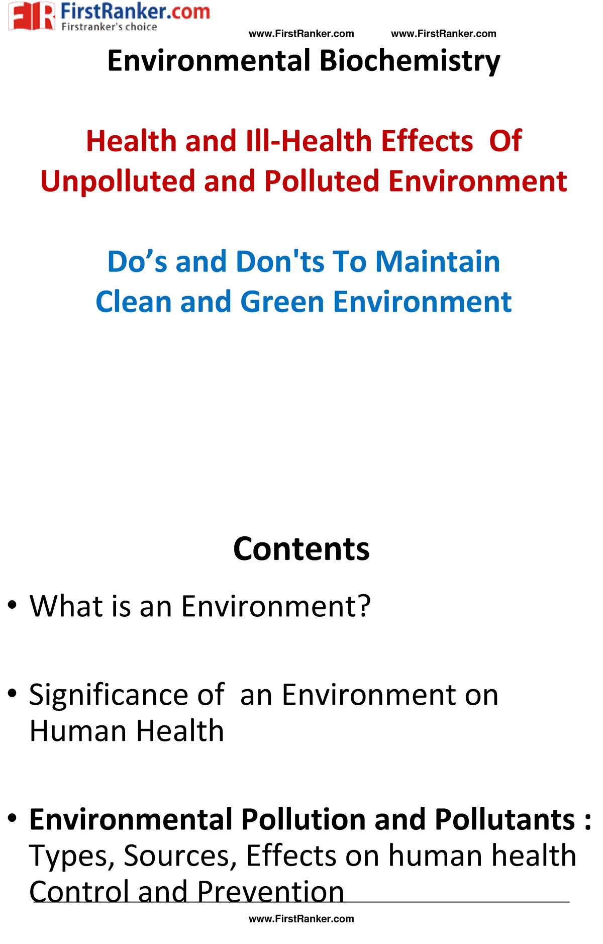 MBBS Biochemistry Notes Topic WISE Environmental Biochemistry EB ...