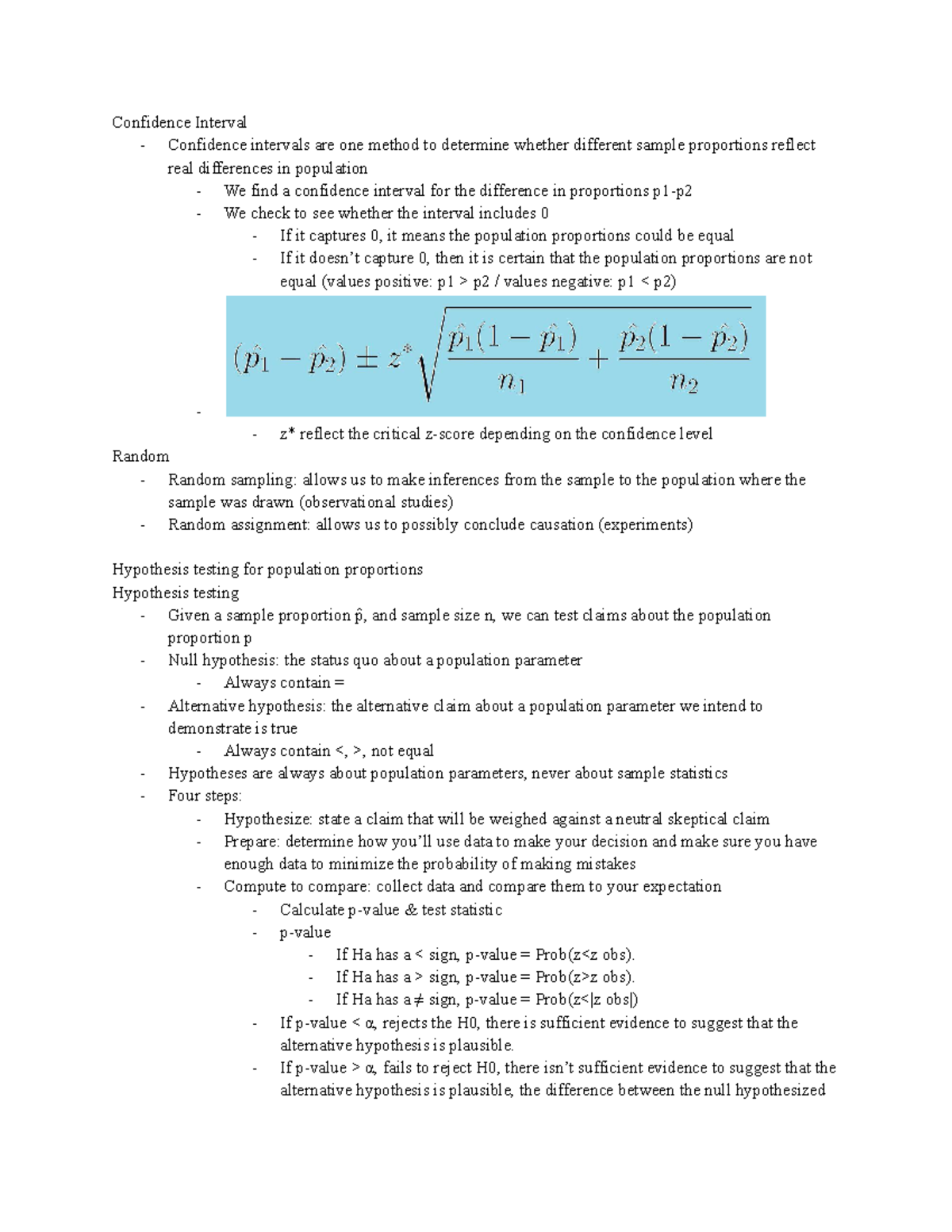 Stats 10 Week 9 Notes - Confidence Interval Confidence intervals are ...