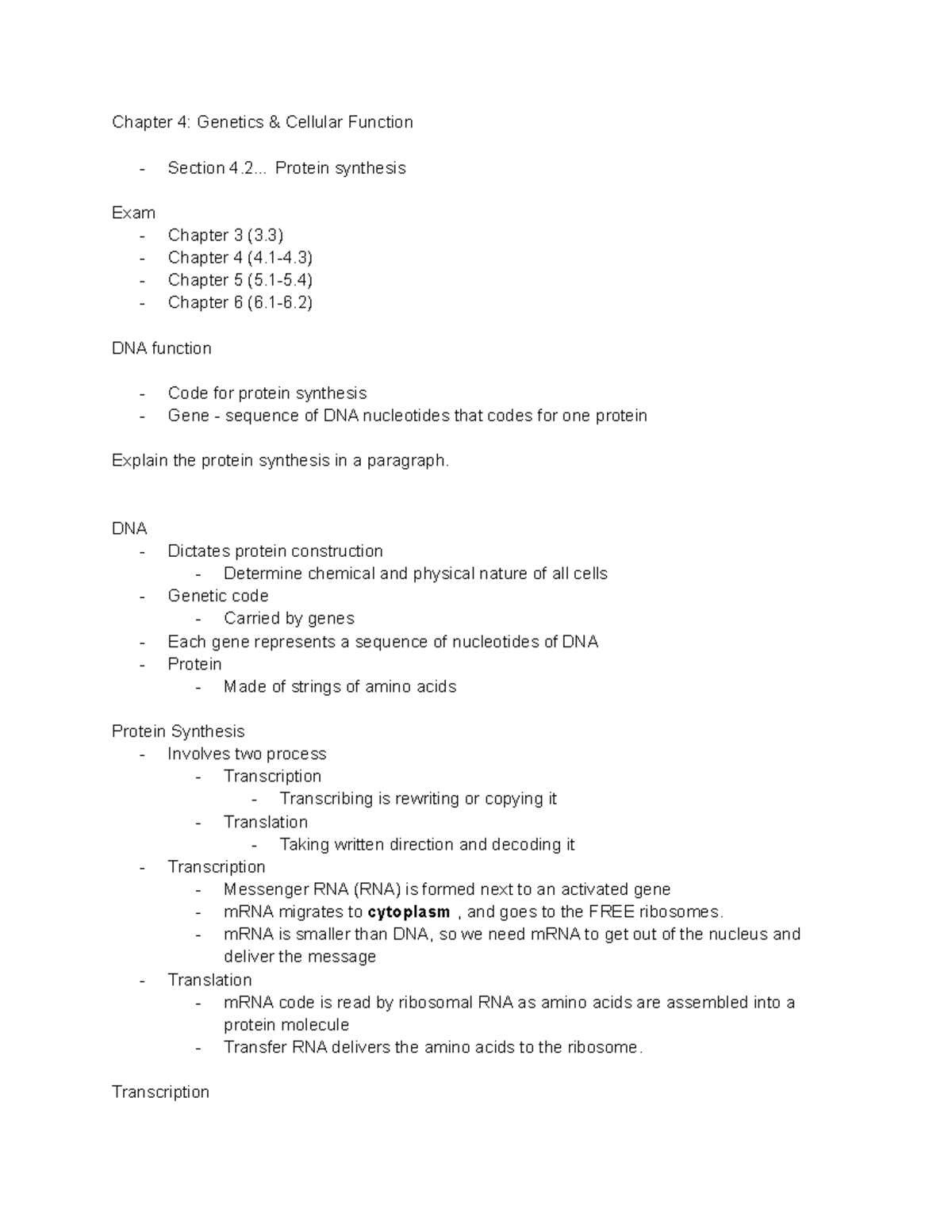 Lecture Notes 2/15/2018 - Chapter 4: Genetics & Cellular Function Exam ...