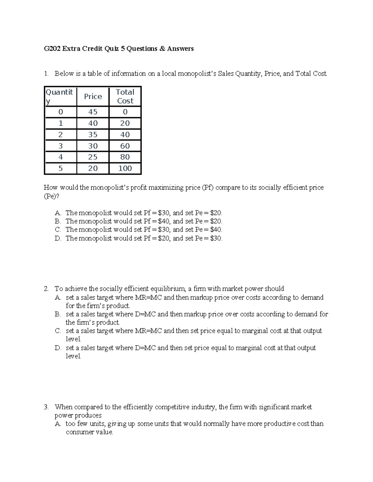 Extra Credit Quiz 5 & Top Hat Answerkey - G202 Extra Credit Quiz 5 ...