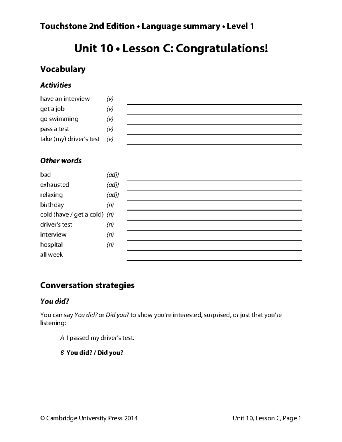 TS2e L1 U10 LC Langsum - Lectura - Touchstone 2nd Edition • Language ...