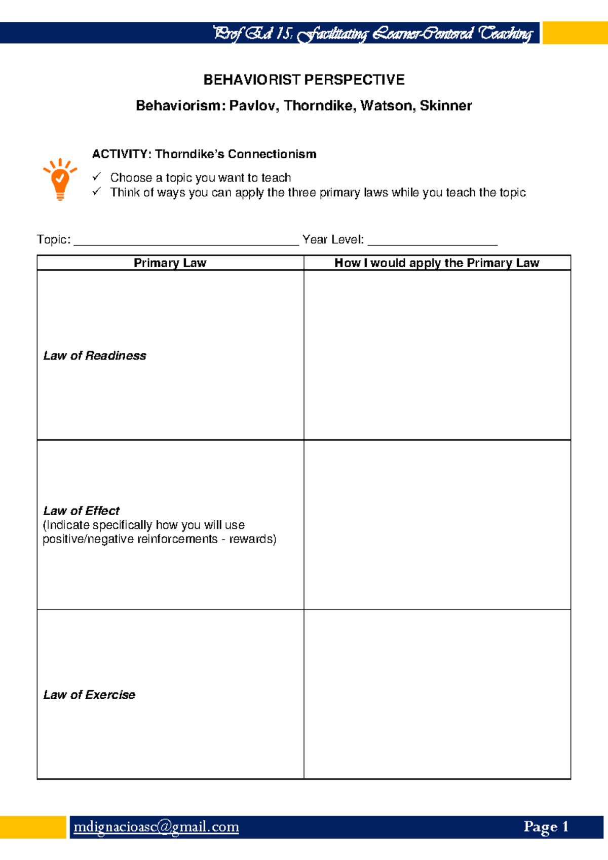 12 Activity - Behaviorism-Pavlov, Thorndike, Watson, Skinner ...