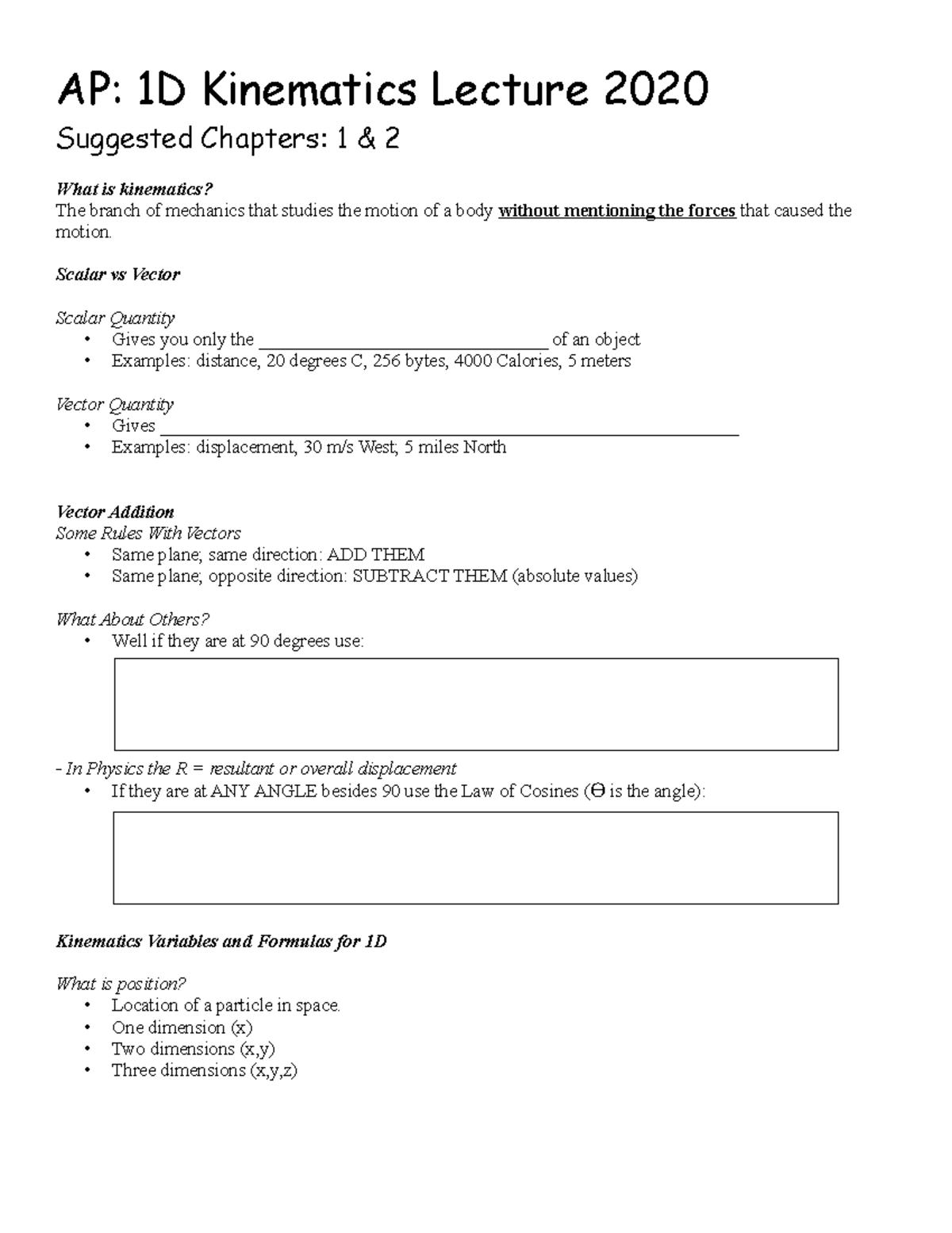 AP 1D Kinematics 2020 Covid-1 - AP: 1D Kinematics Lecture 2020 ...