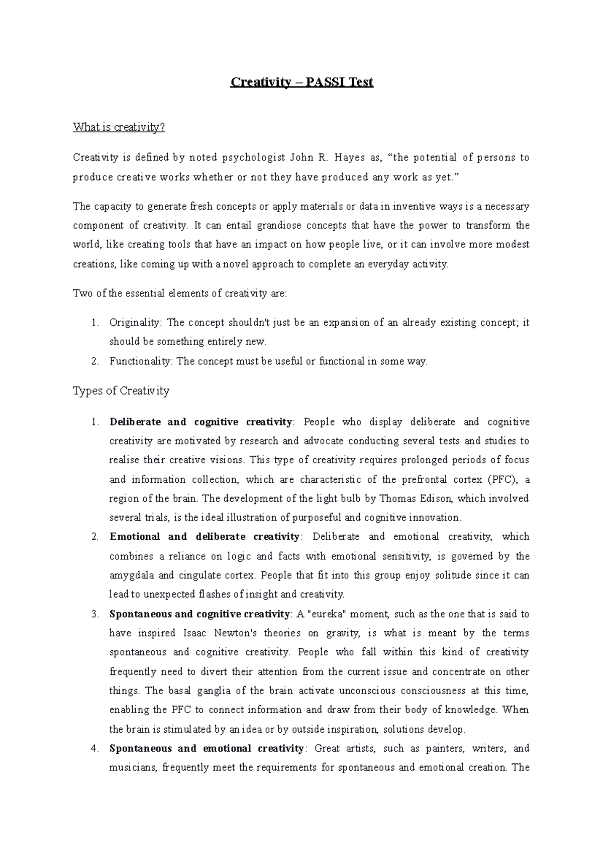 Creativity, Passi Test Introduction - Creativity – PASSI Test What is ...