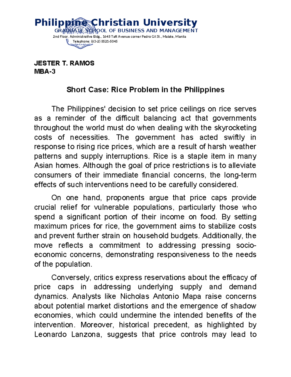 2. MBA-CASE- Written-Format(121) - Philippine Christian University ...