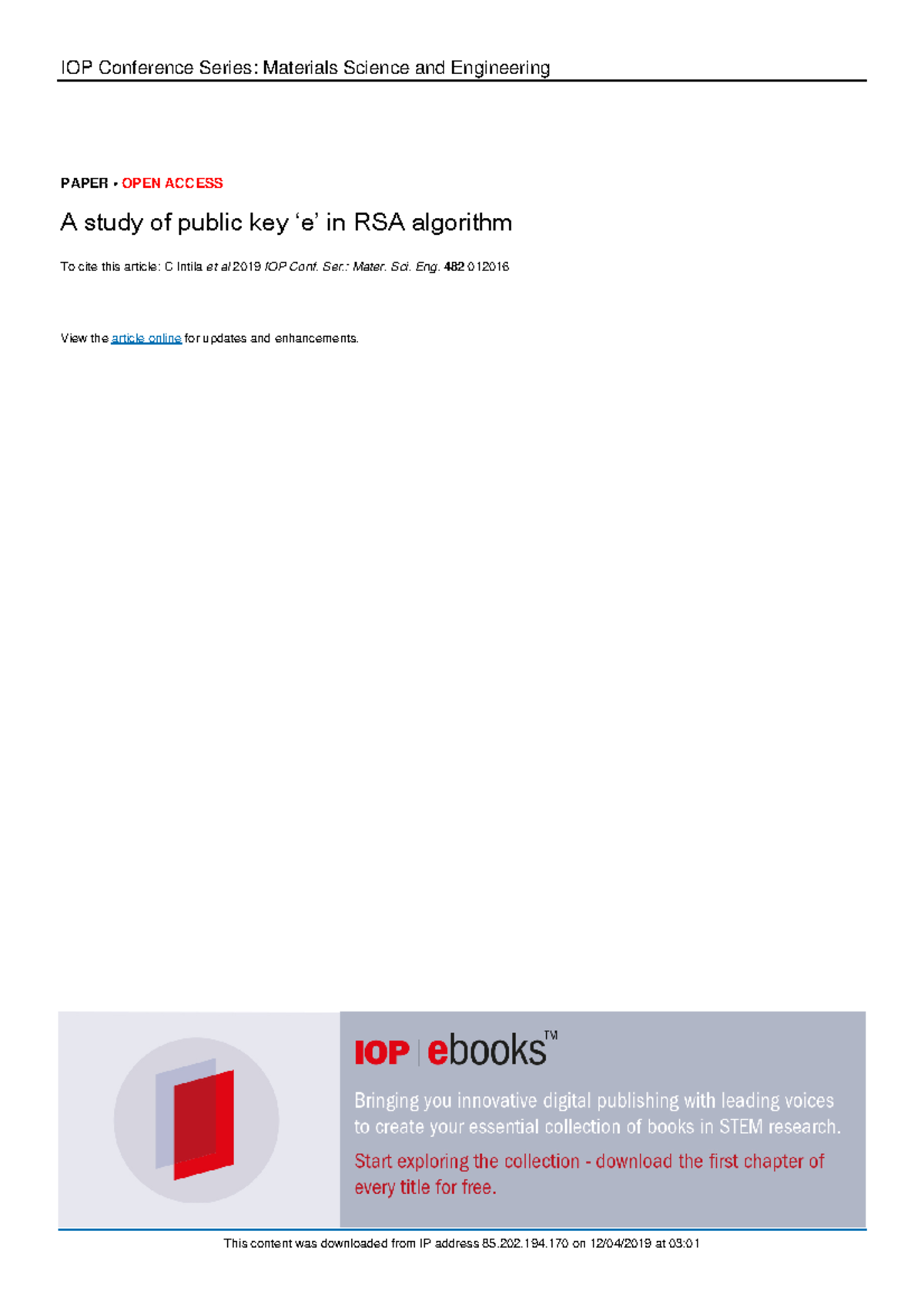 RSA Algoritma - IOP Conference Series: Materials Science and ...