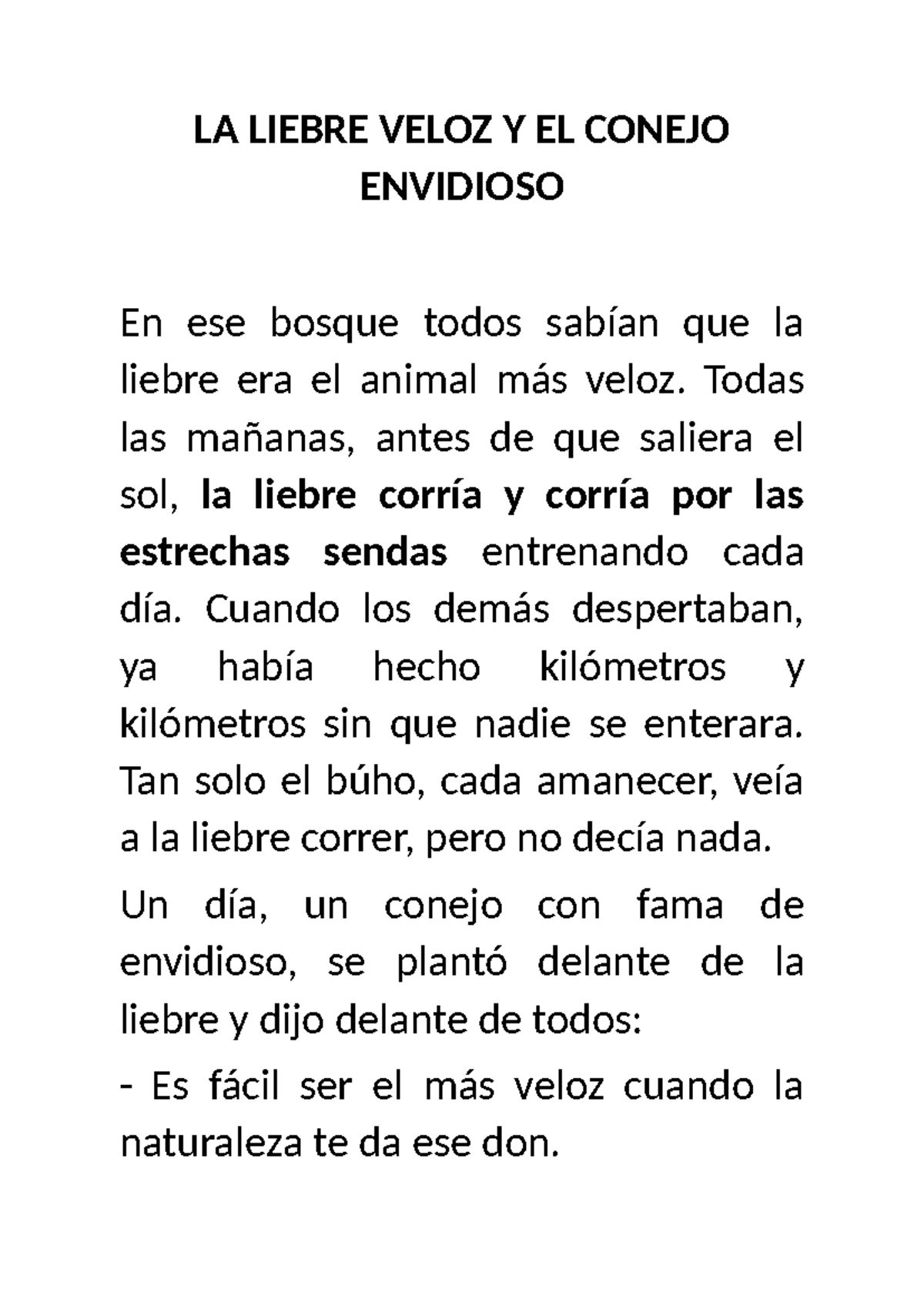 LA Liebre Veloz Y EL Conejo Envidioso - LA LIEBRE VELOZ Y EL CONEJO ...