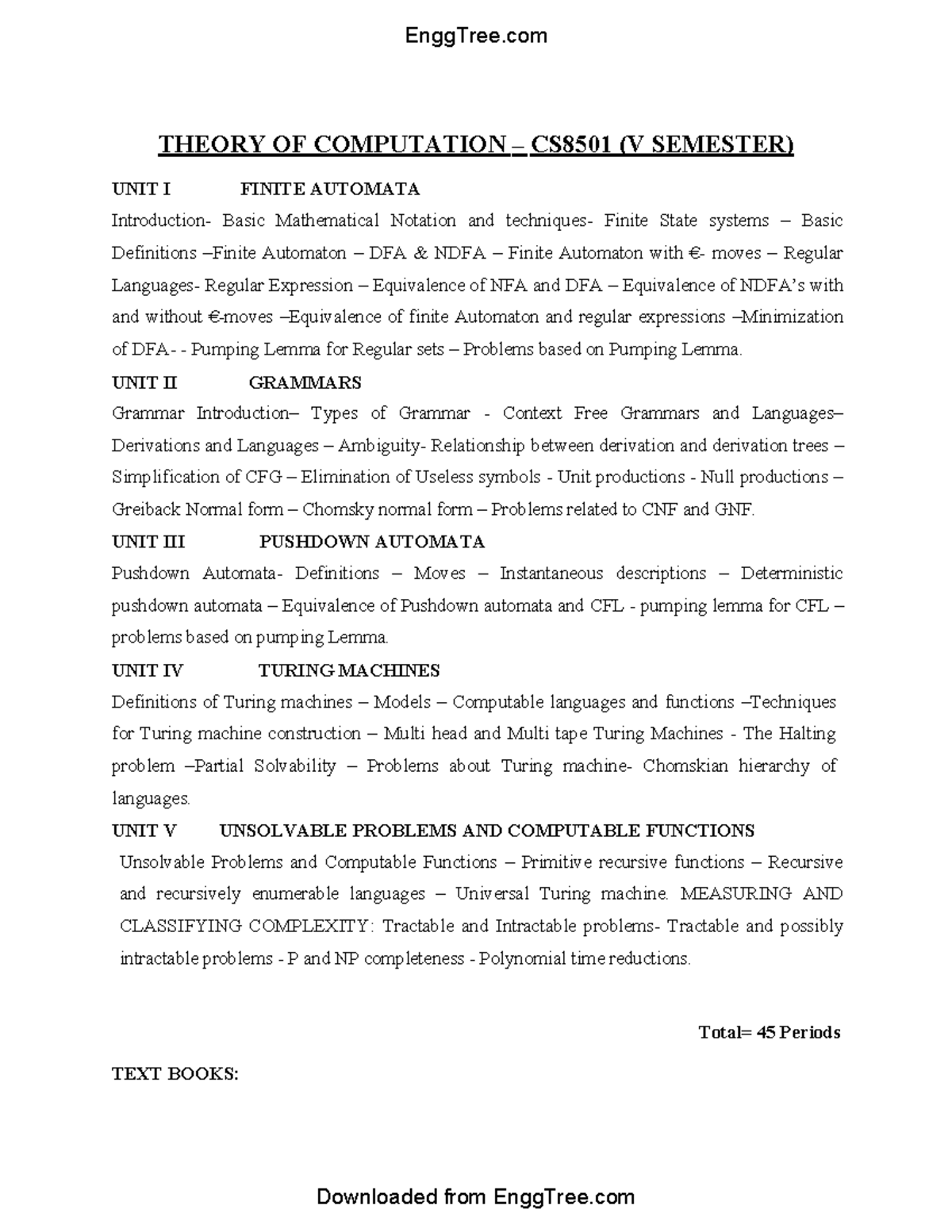 CS8501 Theory Of Computation Two Mark Questions 1 - THEORY OF COMPUTATION – CS 8501 (V SEMESTER ...