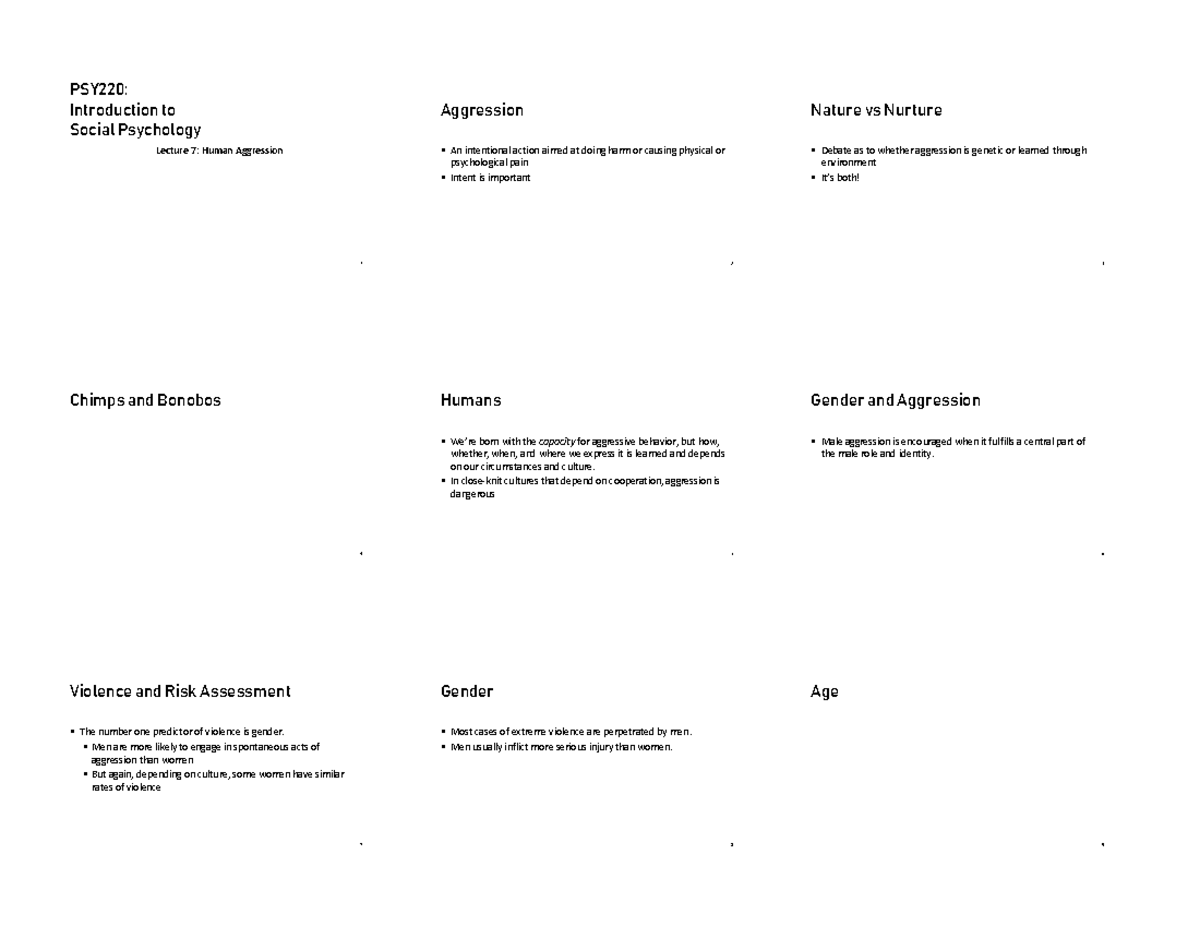 9 per page printable lecture 7 notes - PSY220: Introduction to Social ...