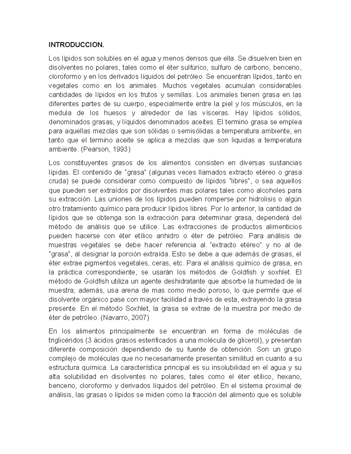 Practica de extracto etereo nutri - INTRODUCCION. Los lípidos son ...