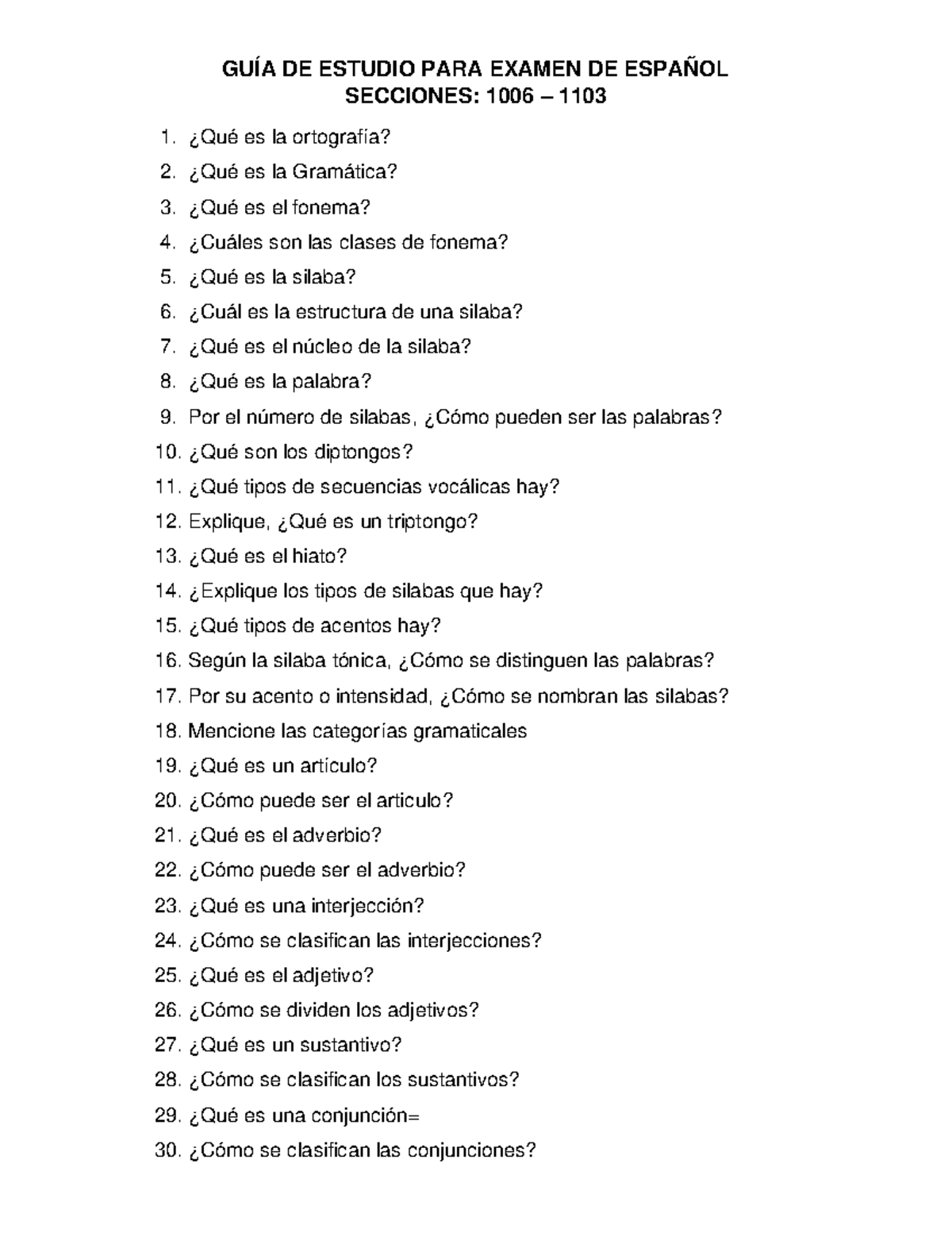 GUÍA DE Estudio PARA Examen DE Español - GUÍA DE ESTUDIO PARA EXAMEN DE ...