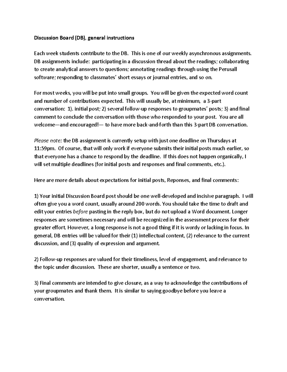 Discussion Board, general instructions - Discussion Board (DB ...