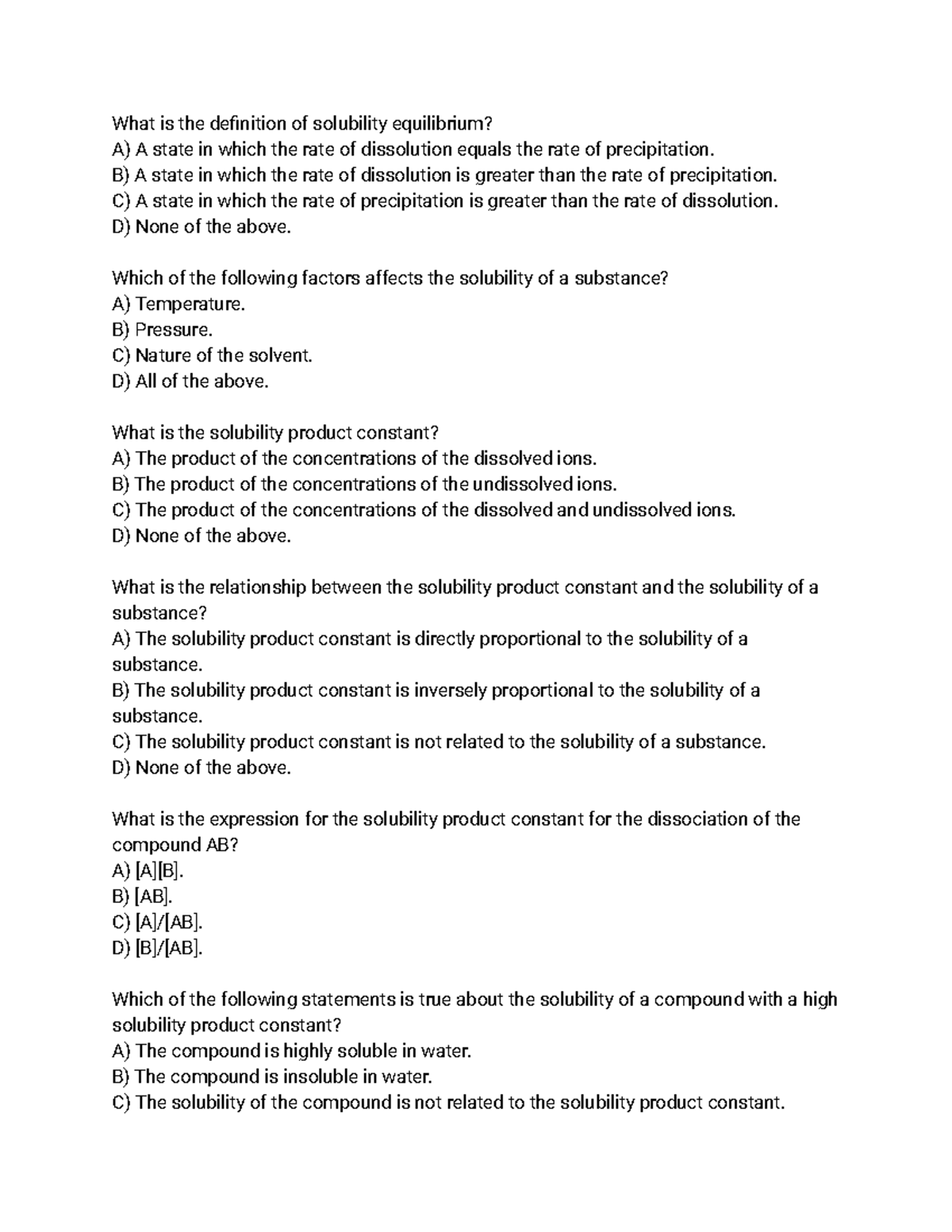 CHEM 102 Questions on Solubility Equilibrium - What is the definition ...