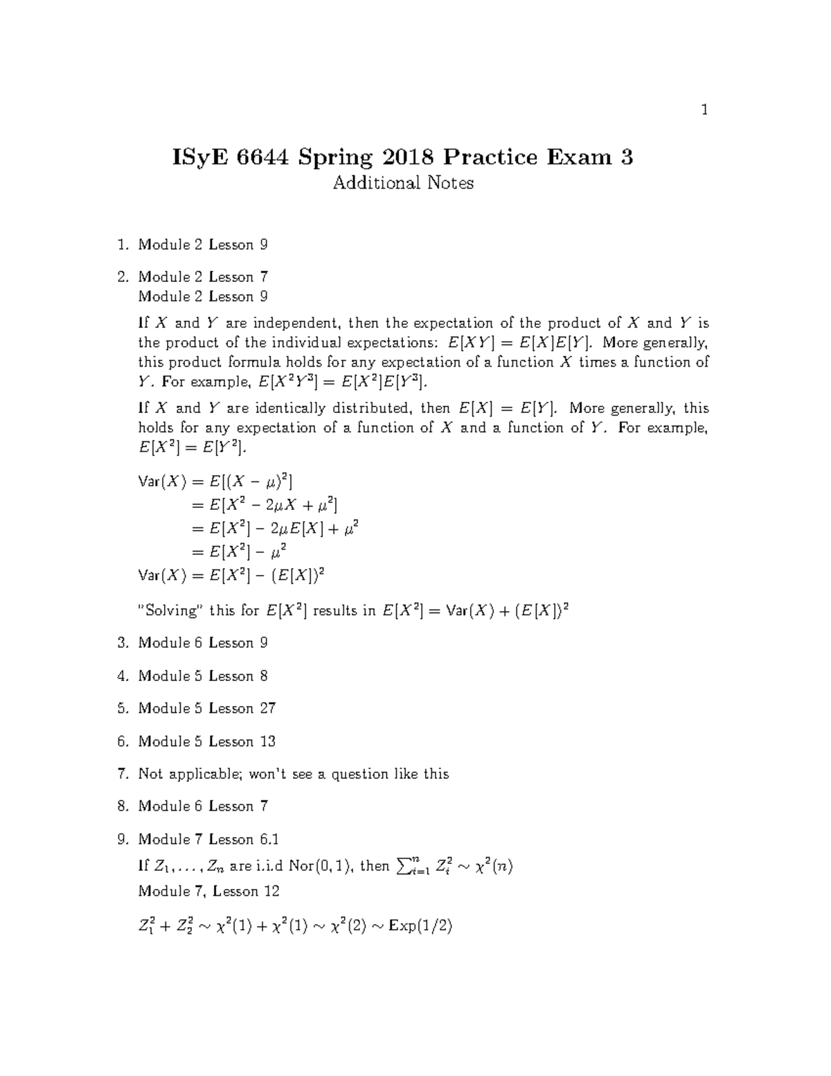2018 Practice Final Exam Additional Notes - ISyE 6644 Spring 2018 ...