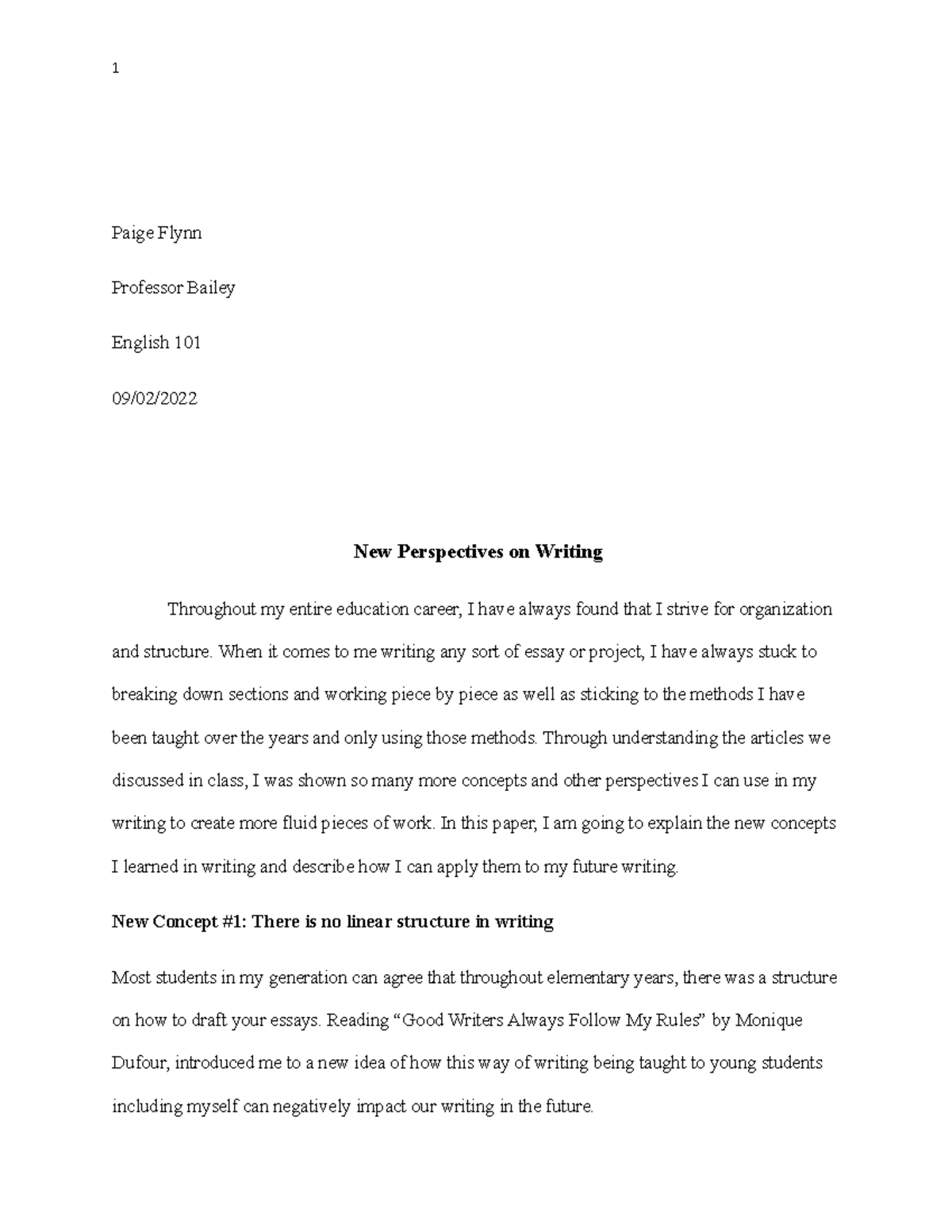 Essay #1 example - Paige Flynn Professor Bailey English 101 09/02/ New ...