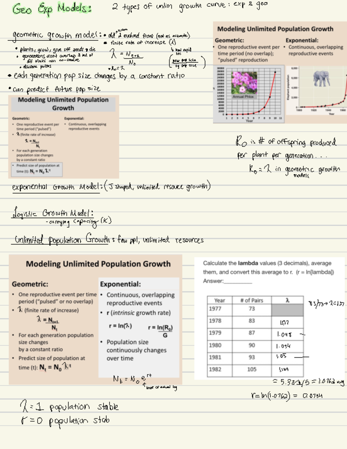 BIO 220W Geometric Exponential Notes - Geo Exp Models : 2 types of ...