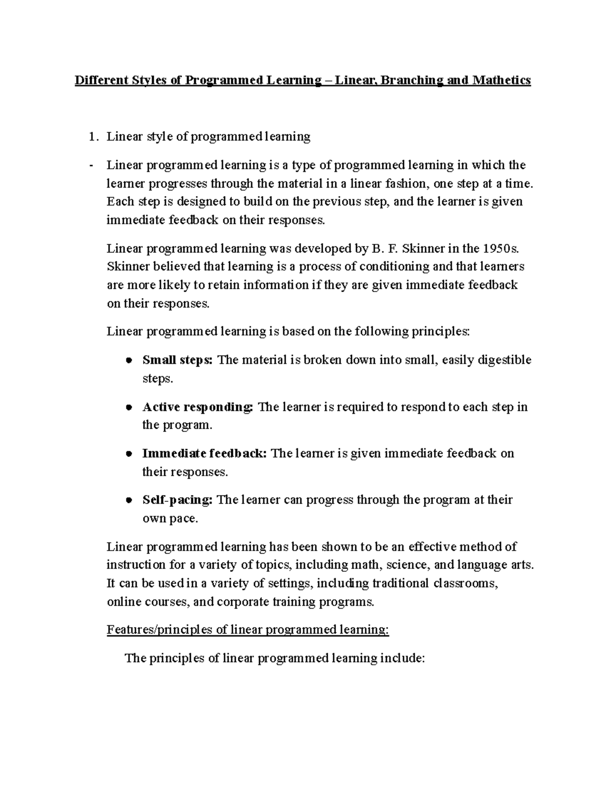 Linear, Branching and Mathetics - Linear style of programmed learning ...