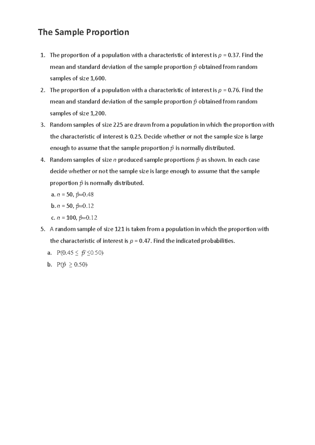 The Sample Proportion Practice exercise tutorial - The Sample ...