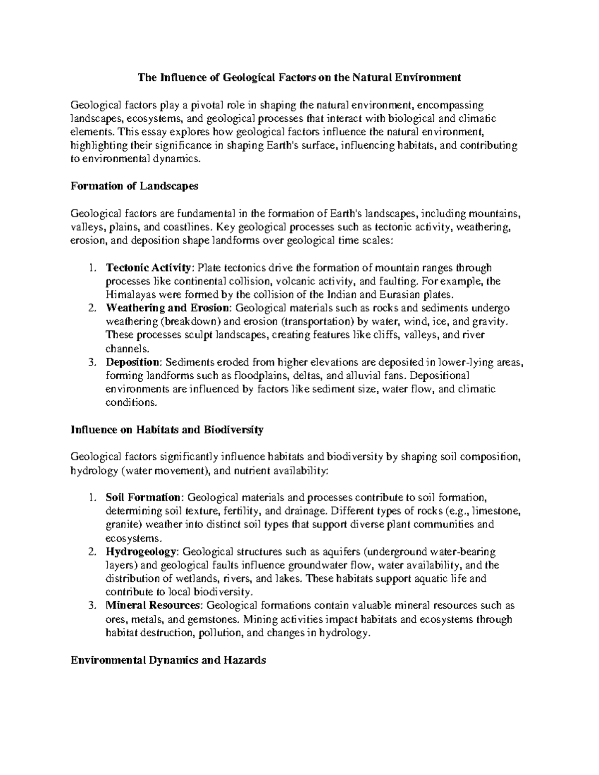 The Influence of Geological Factors on the Natural Environment - This ...