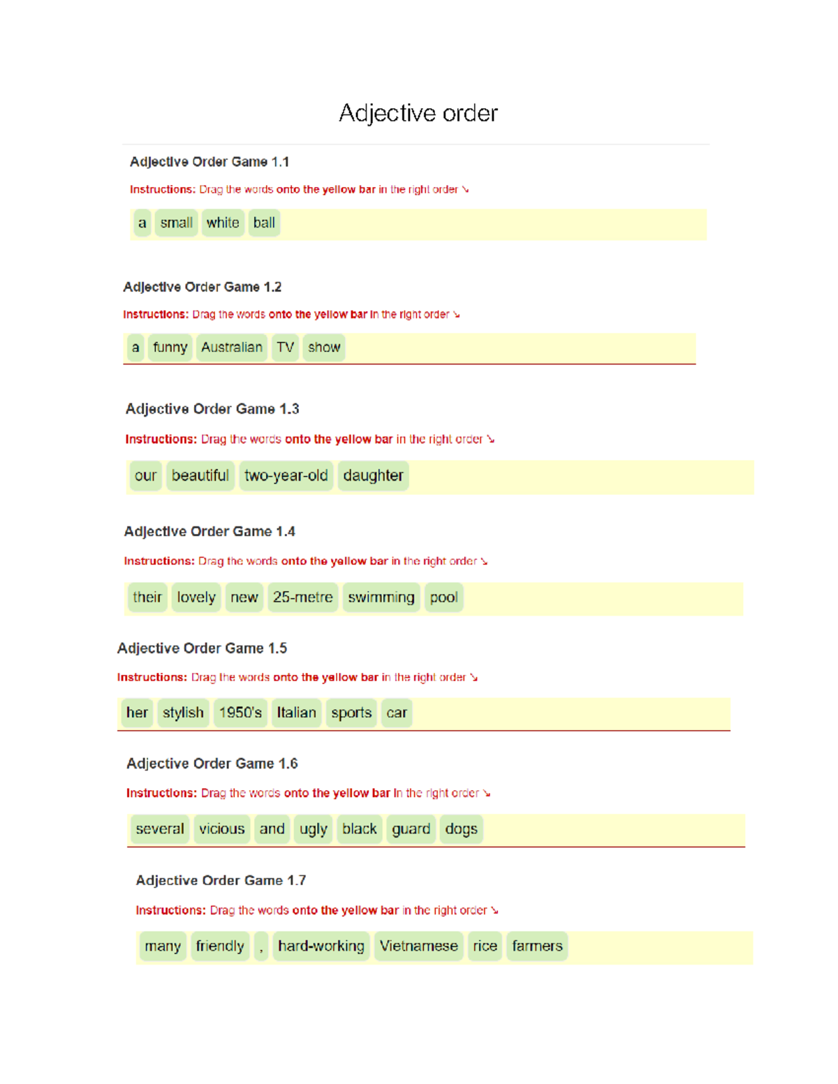 Adjective order Cota Ixia - Inglés Universitario B1II - Adjective order ...