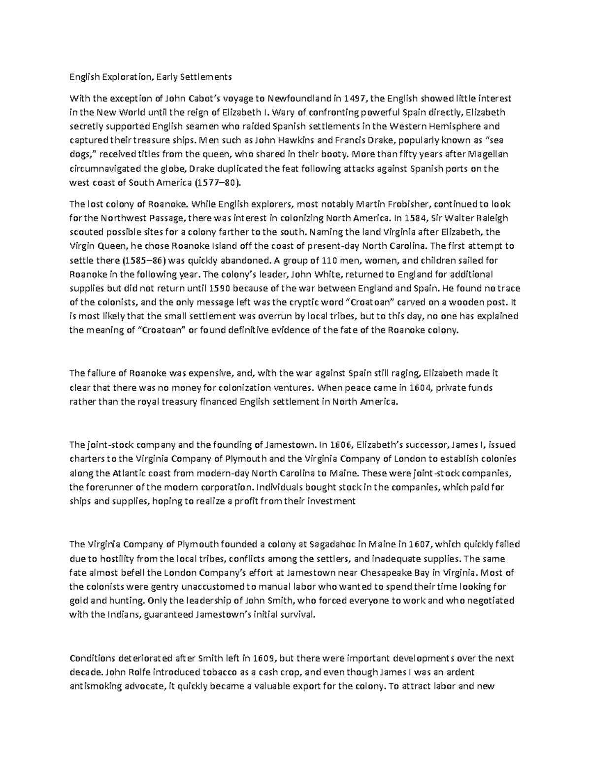 Document - american - English Exploration, Early Settlements With the ...