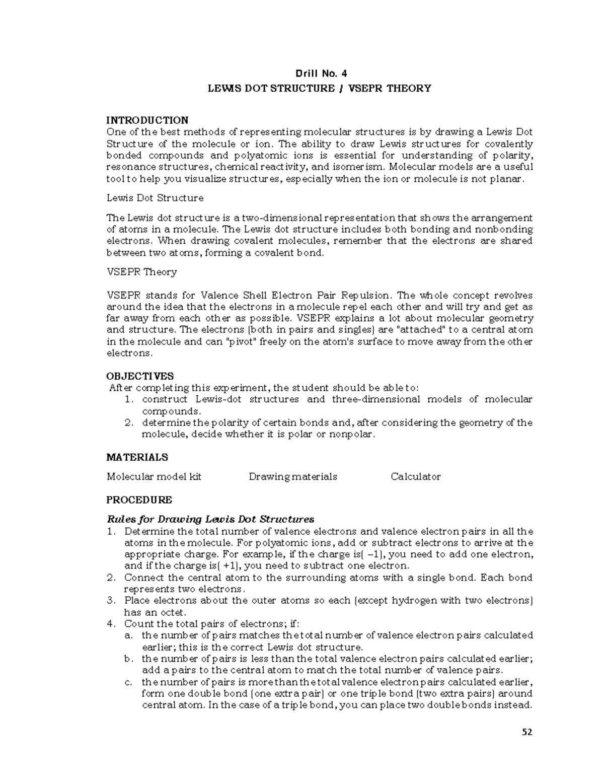 9 Lewis DOT Structure Vsepr Theory_PRACTICE-MATERIALS - Activity No. 9 ...