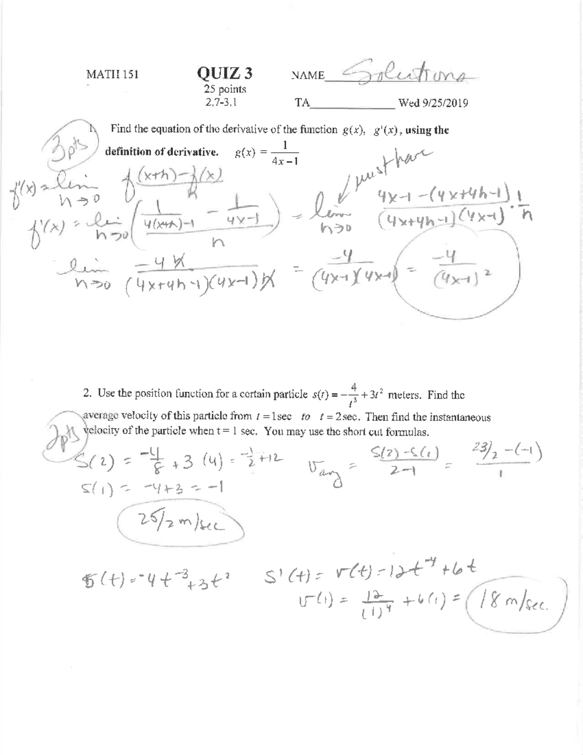 6325389 - Old Quizzes and some solutions - MATH 151 - Studocu