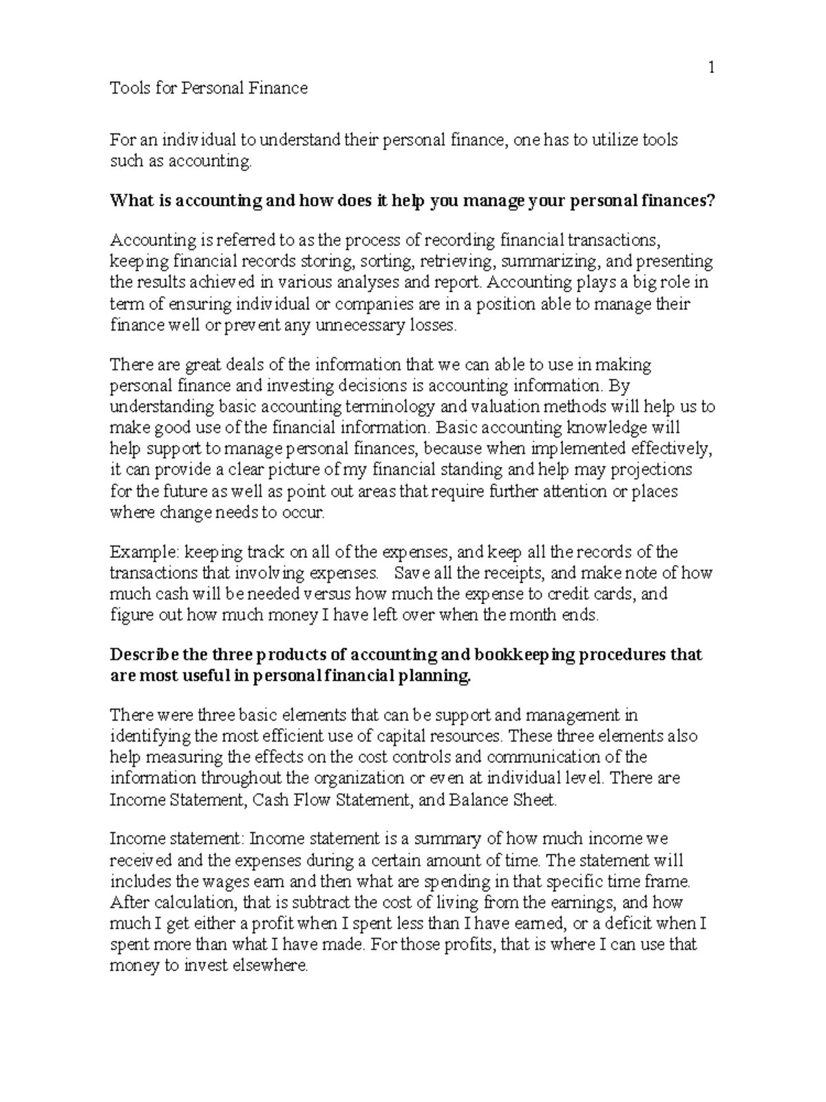 S2 - Written Assignment Unit 2 - 1 Tools for Personal Finance For an ...