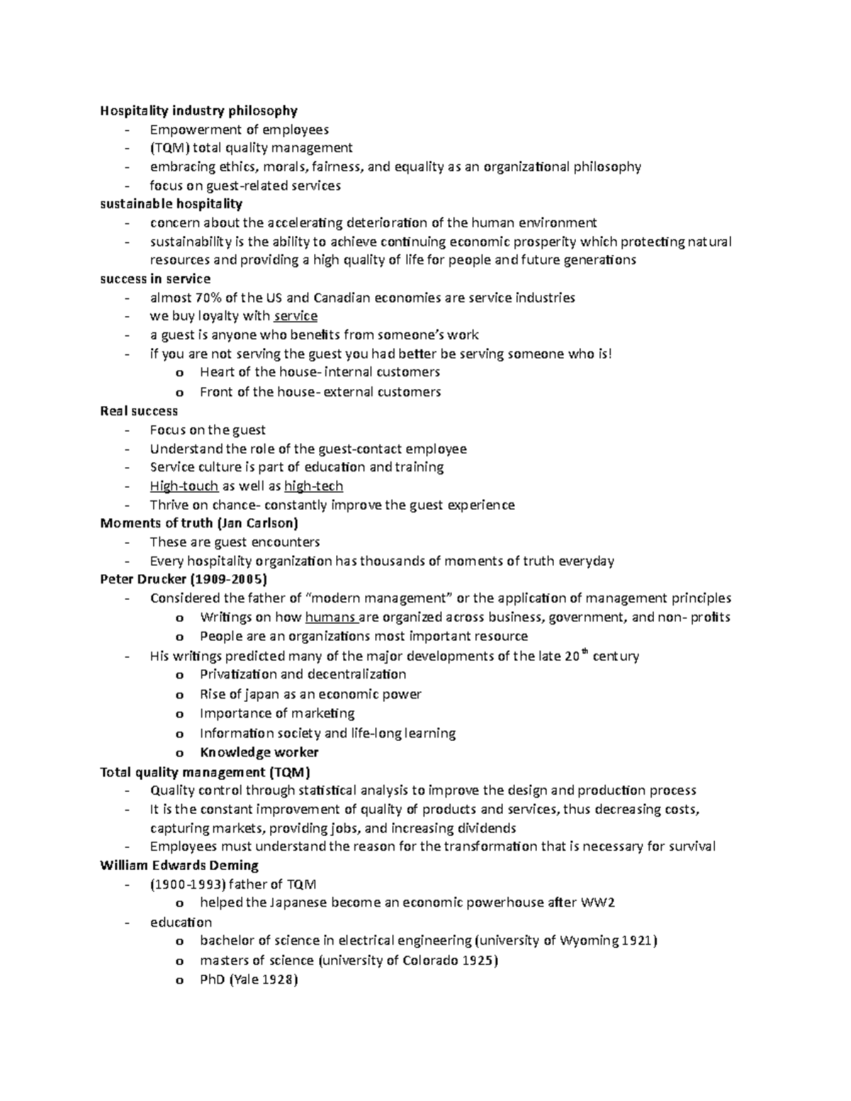 Hospitality industry philosophy - Provide clear expectations and ...