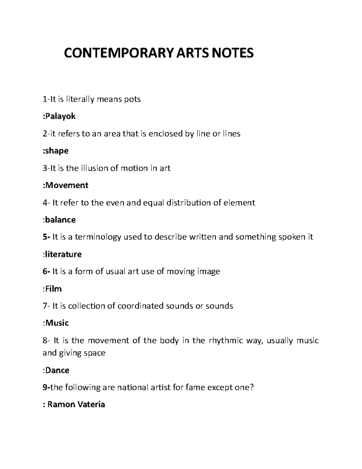 Contemp Arts - just review it - CONTEMPORARY ARTS NOTES 1-It is ...