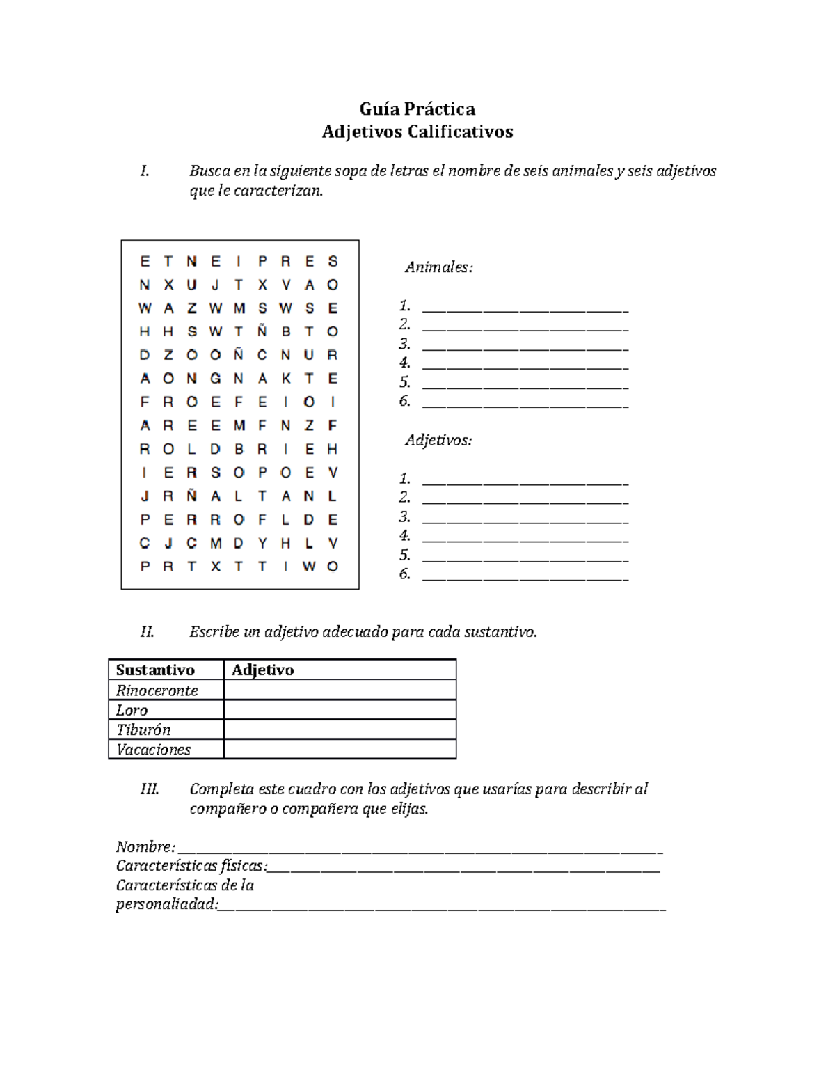 Guia practica de adjetivos calificativos - Guía Práctica Adjetivos ...