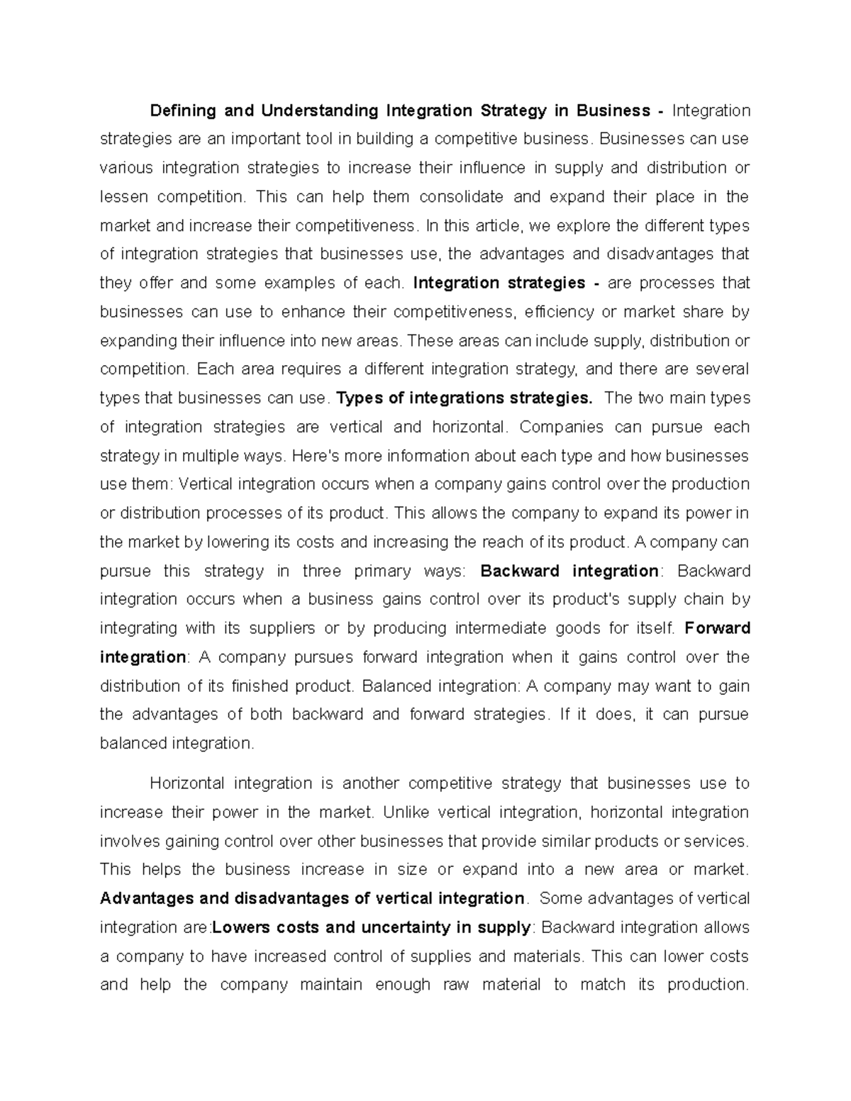Intergration report explanation - Defining and Understanding ...