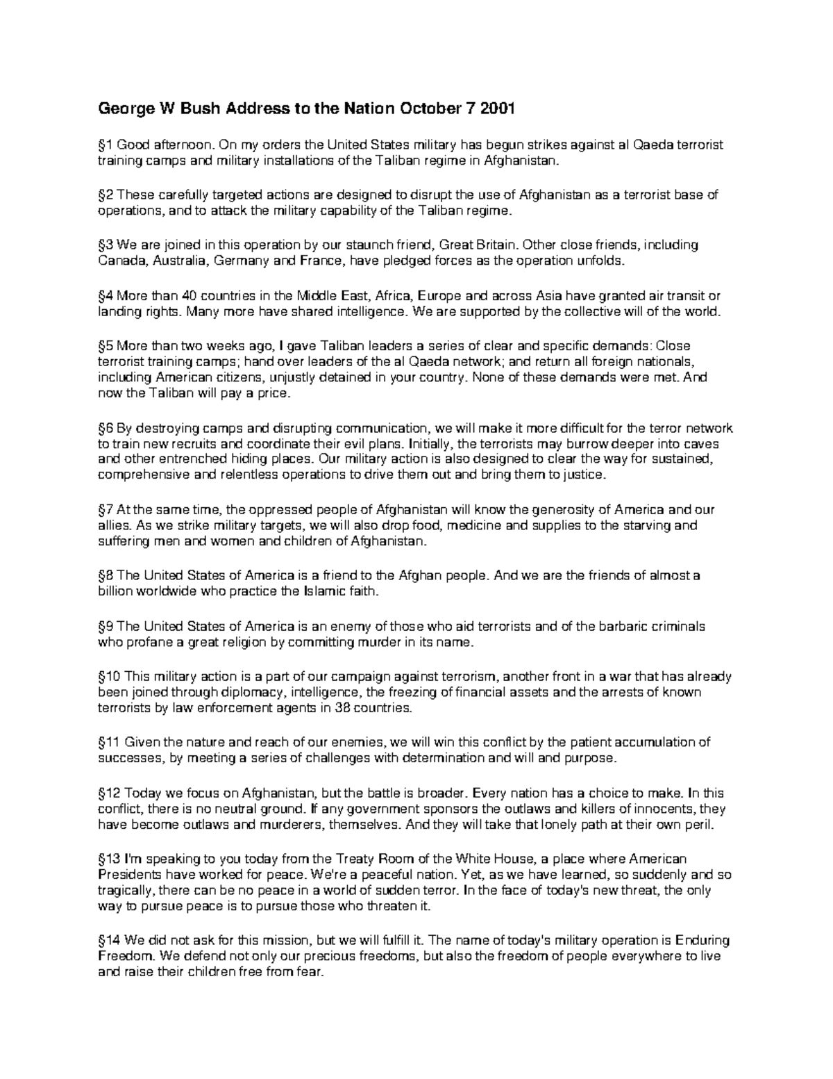 2001 George W Bush address to the Nation and Osama Bin Laden SPeech ...