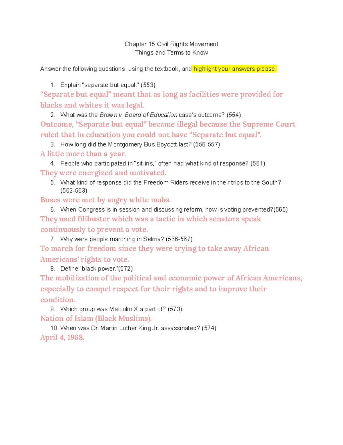 Chapter 15 Civil Rights Movement - Chapter 15 Civil Rights Movement ...