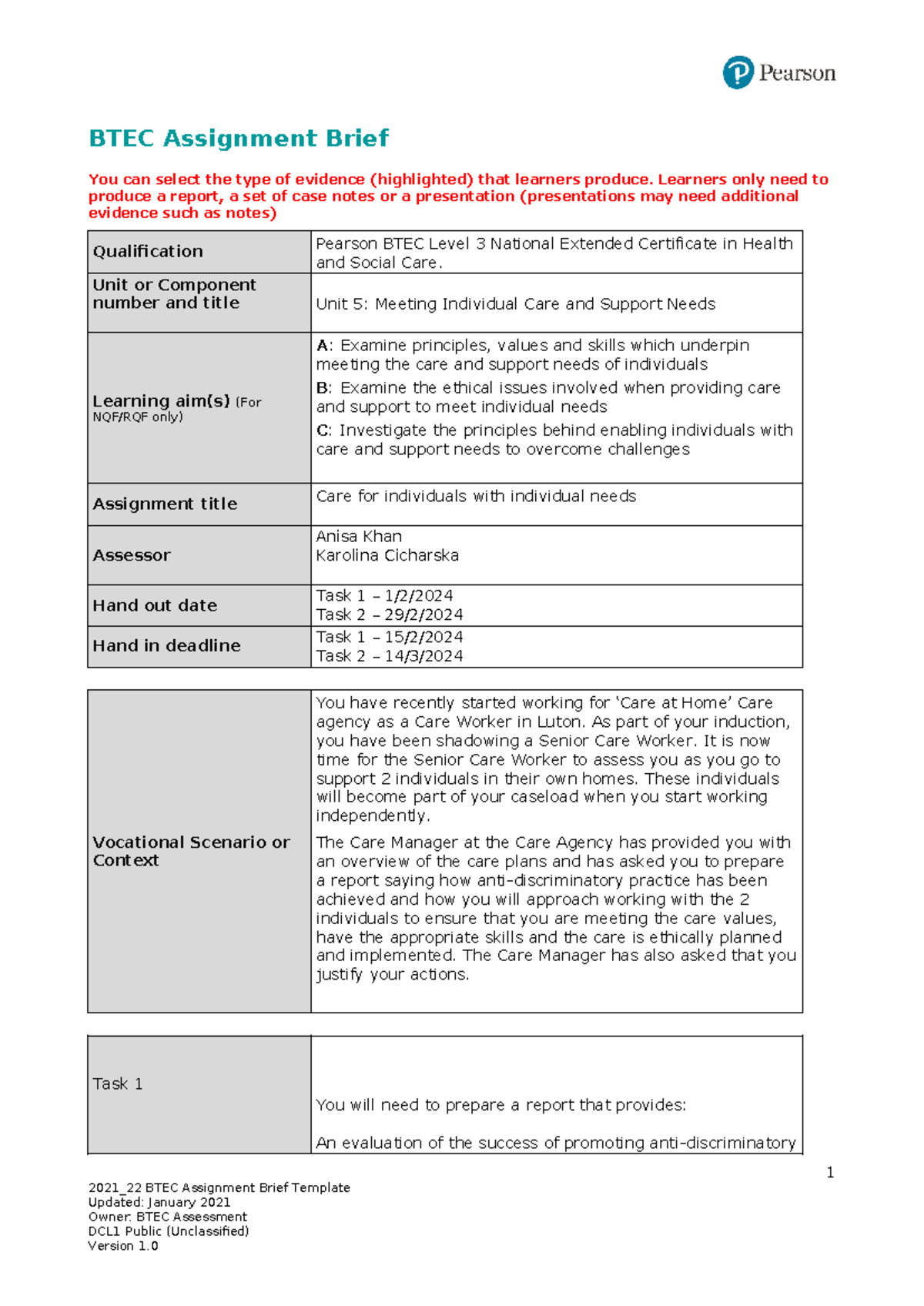 Unit 5 Assignment Brief - BTEC Assignment Brief You can select the type ...