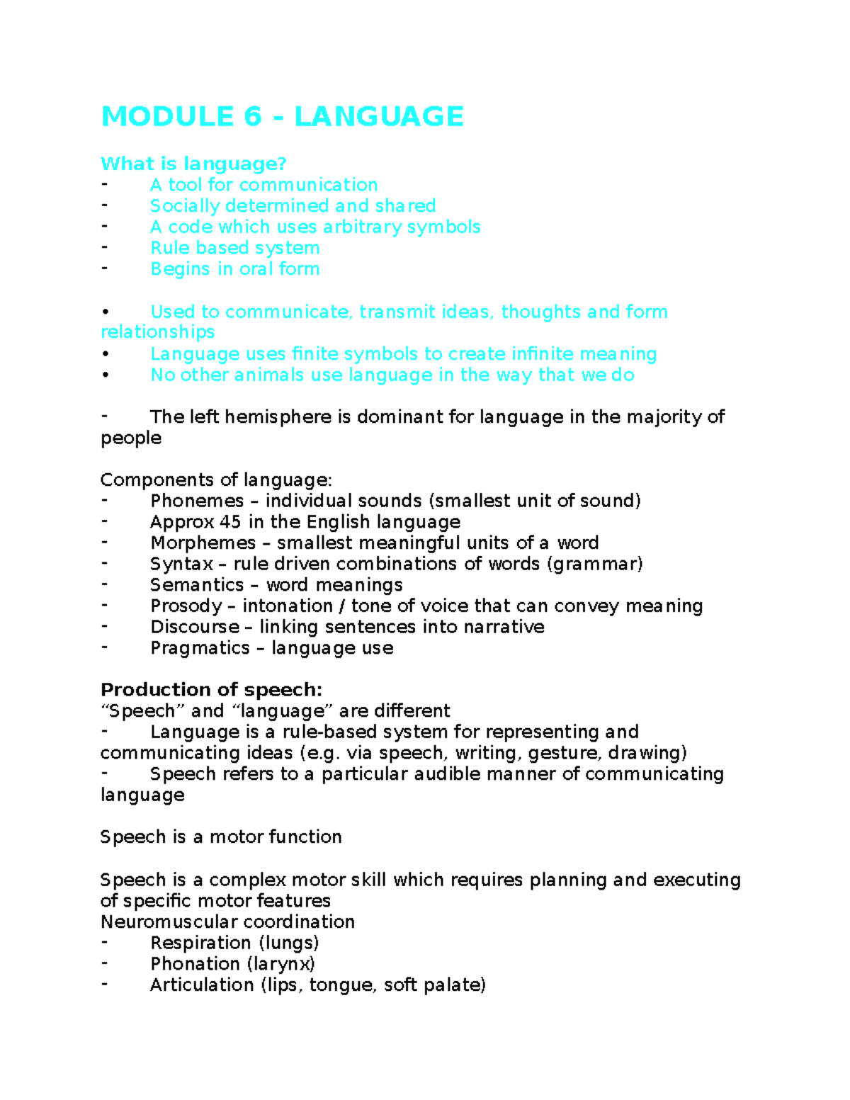 Module 6- Language - Lecture notes 6 - MODULE 6 - LANGUAGE What is ...