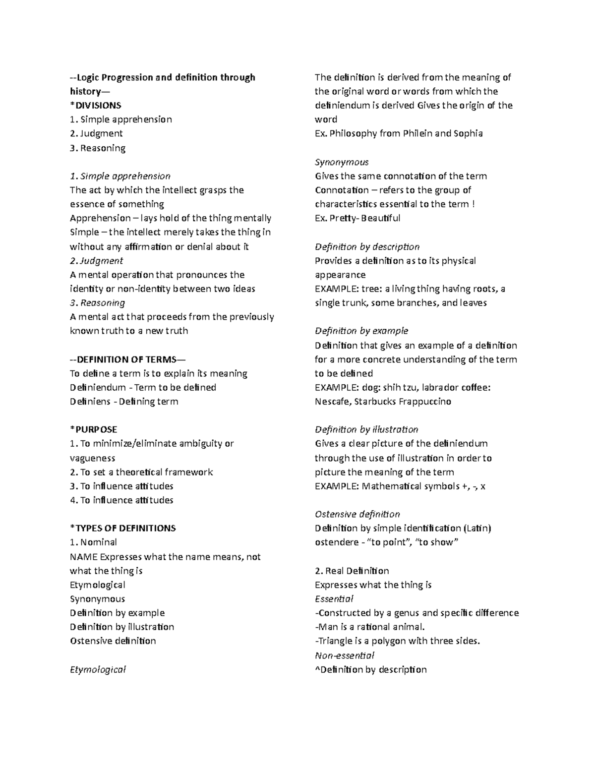 Logic Progression and definition through history -Logic Progression and ...
